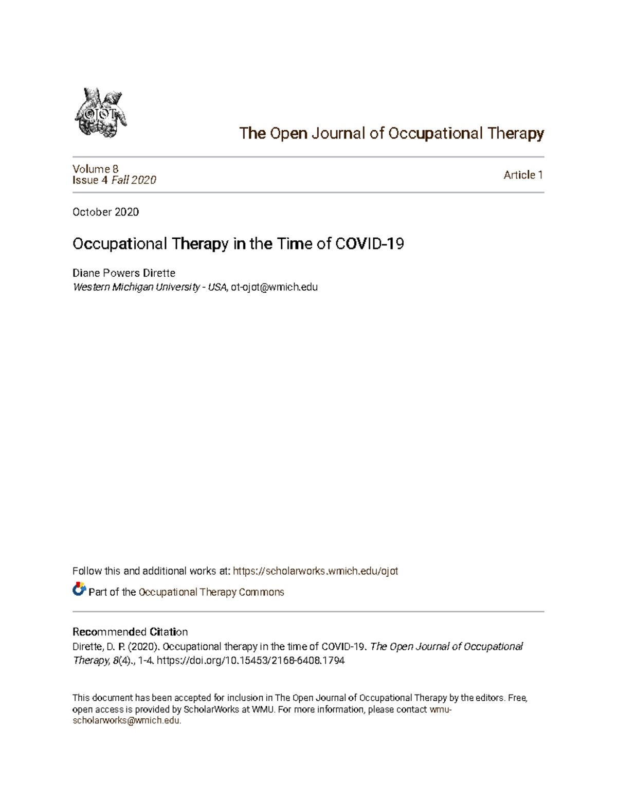 Occupational therapy in the time of Covid-19 - AHS5049W - UCT - Studocu