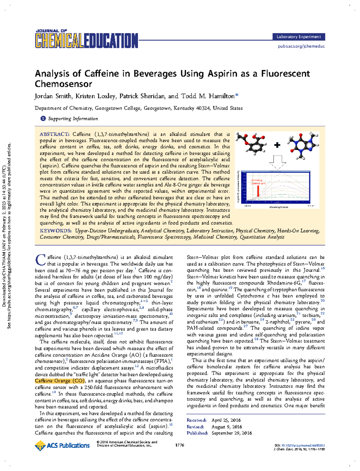 Flouresence acs - Analysis of Caffeine in Beverages Using Aspirin as a ...
