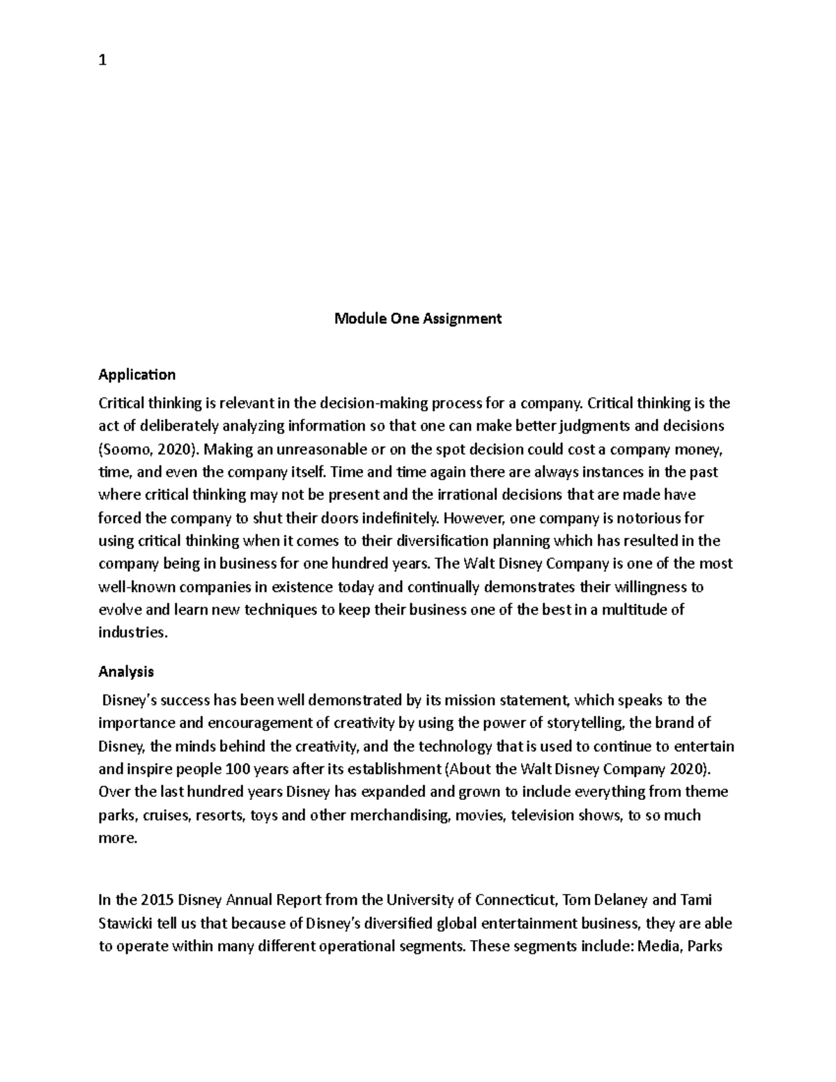 Bus225 Module One Assignment 1 Module One Assignment Application Critical Thinking Is Relevant