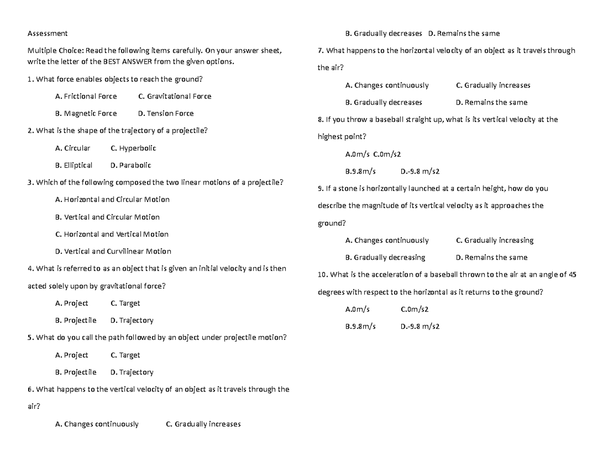 Assessment 9 - book - Assessment Multiple Choice: Read the following ...