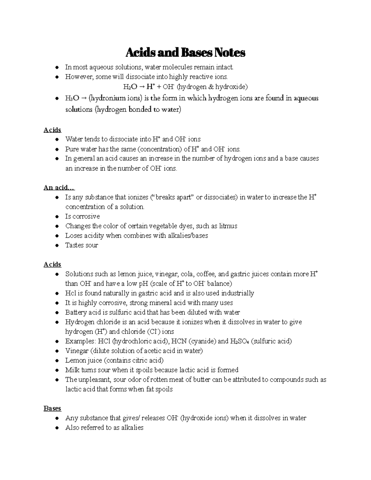 10 21 19 Acids and Bases Notes - Acids and Bases Notes In most aqueous ...