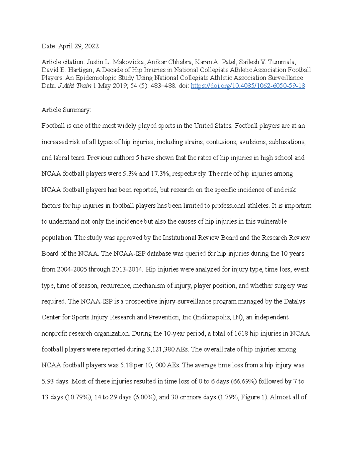 Article 3 Review - Date: April 29, 2022 Article citation: Justin L ...