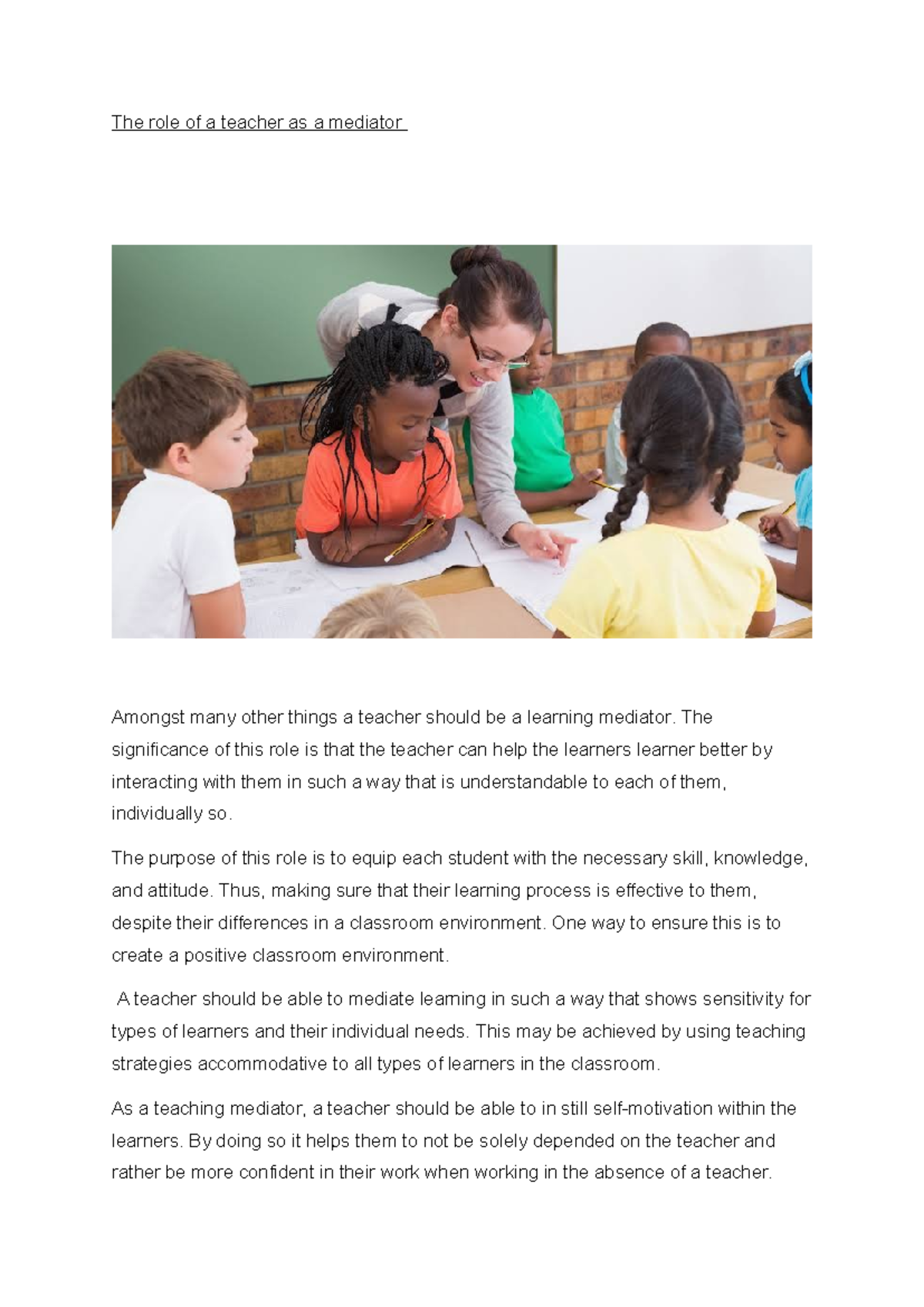 The role of a teacher as a mediator - The role of a teacher as a ...