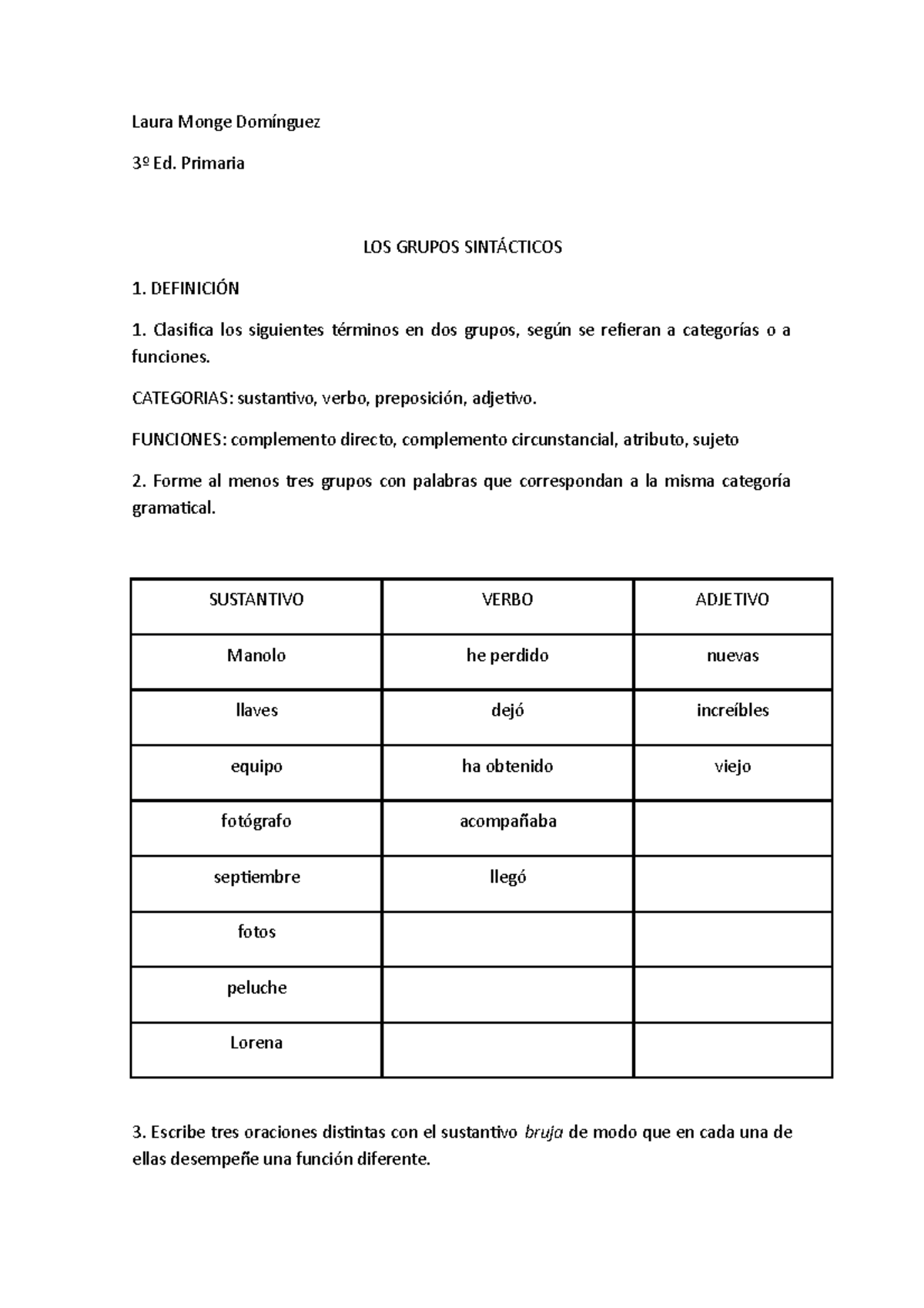 Los grupos sintácticos - Laura Monge Domínguez 3º Ed. Primaria LOS ...