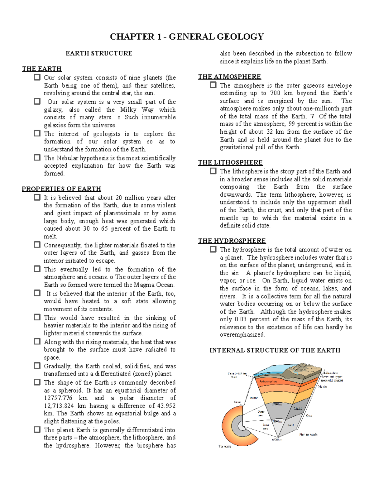 Chapter-1 General Geology - CHAPTER 1 - GENERAL GEOLOGY EARTH STRUCTURE THE EARTH Our solar ...