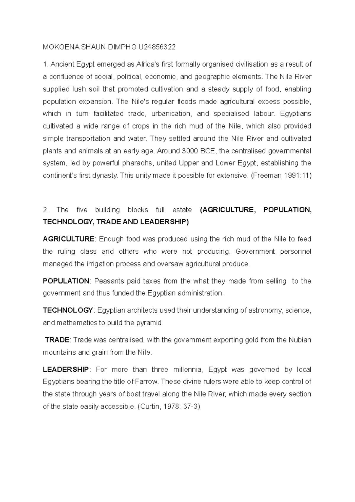 continuous assessment 5 - MOKOENA SHAUN DIMPHO U Ancient Egypt emerged ...