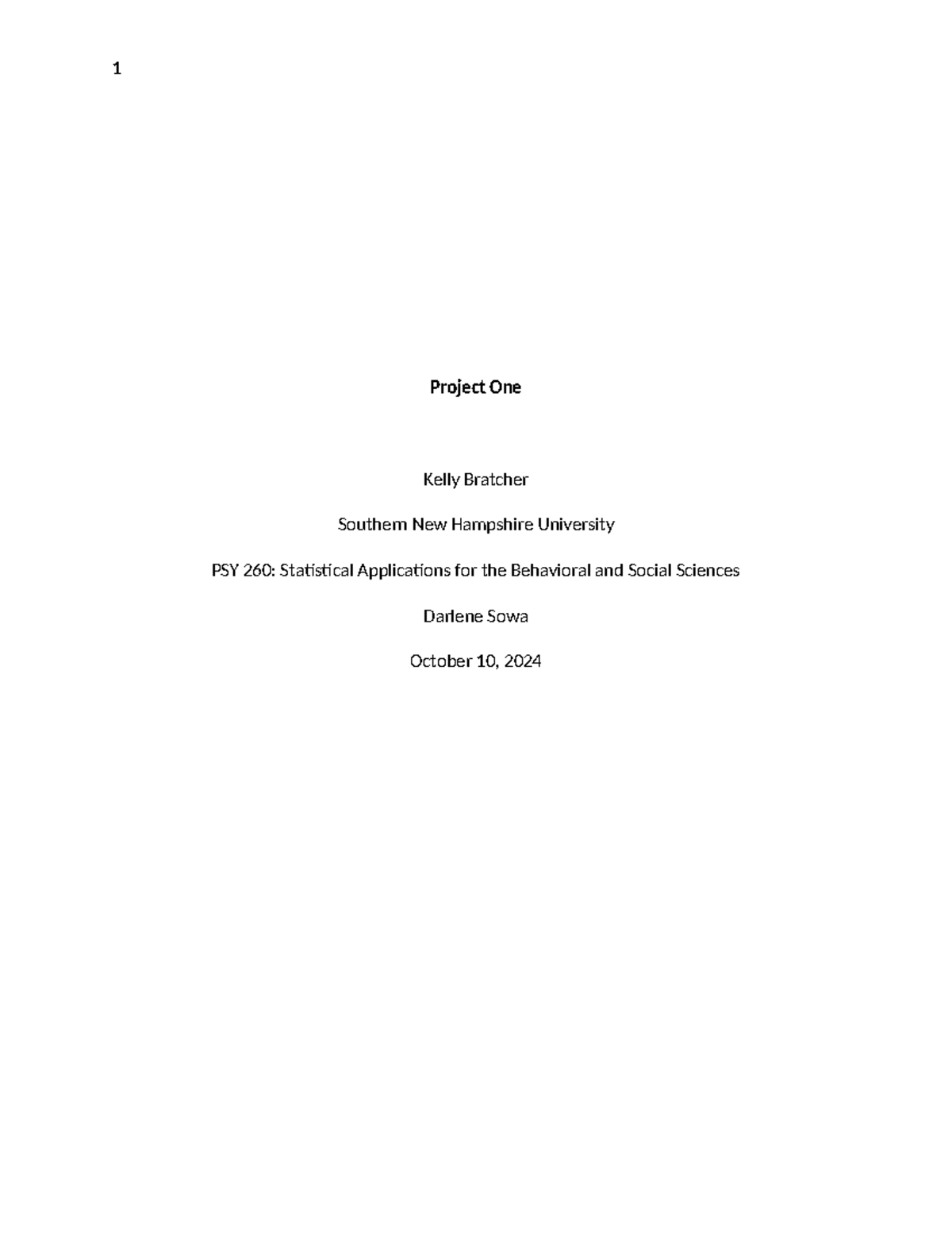 PSY260 Project One - Project One Kelly Bratcher Southern New Hampshire ...