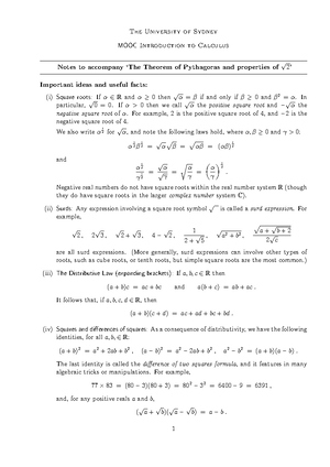 Calculus Notes 1 - n/a - The University of Sydney MOOC Introduction to ...
