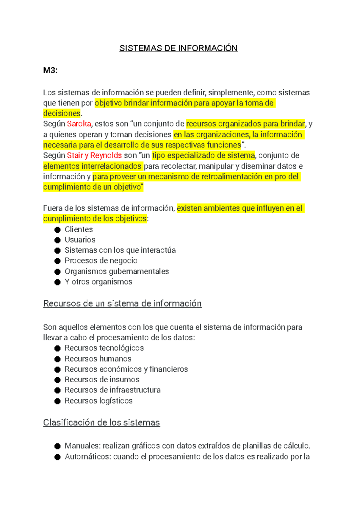 Sistemas de Información M3 y M4 - SISTEMAS DE INFORMACIÓN M3: Los sistemas de información se ...