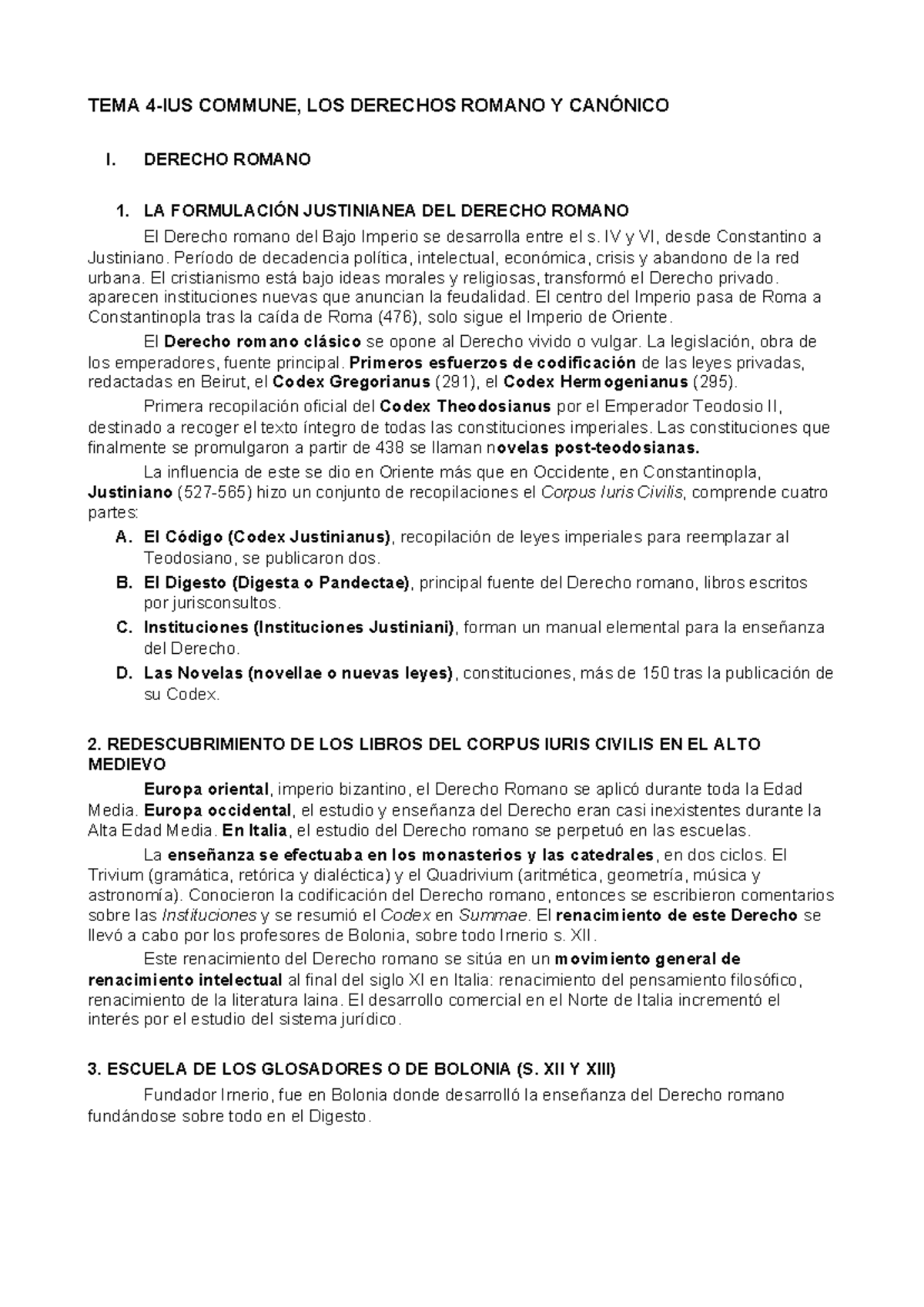 TEMA 4 - Apuntes tema 4 - TEMA 4-IUS COMMUNE, LOS DERECHOS ROMANO Y ...