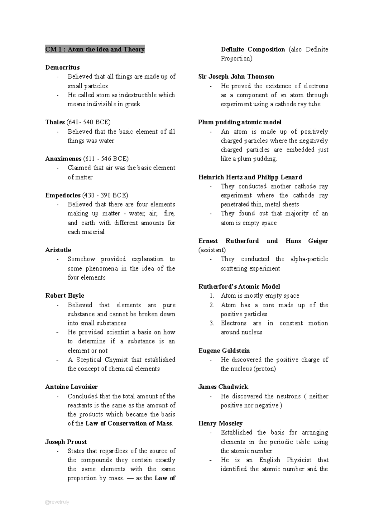 Physical Science Notes - CM 1 : Atom the idea and Theory Democritus ...