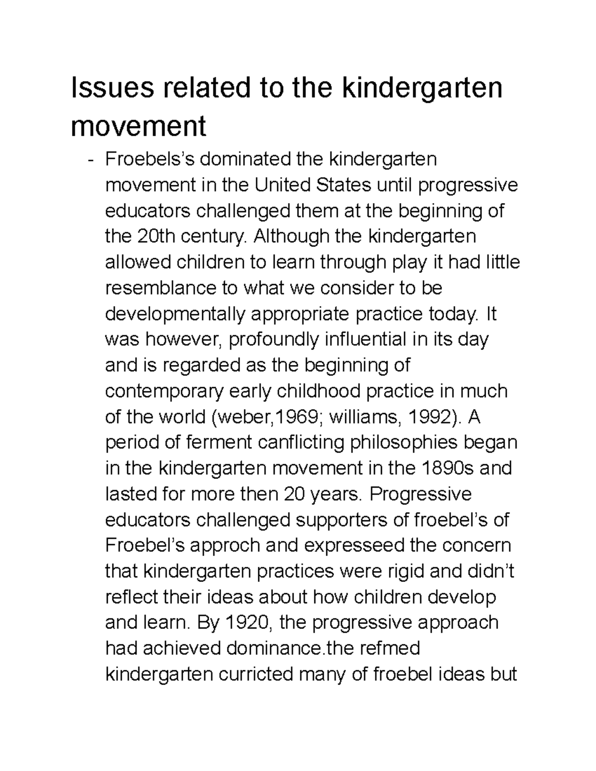 Issues related to the kindergarten movement - Issues related to the ...