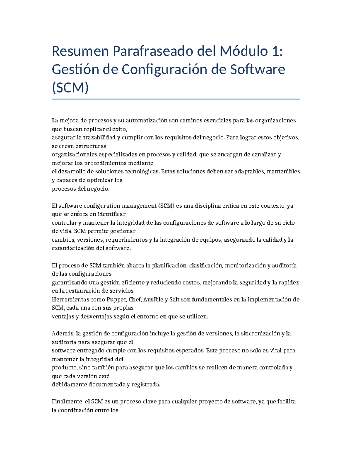 Resumen Modulo 1 - Resumen Parafraseado del Módulo 1: Gestión de ...