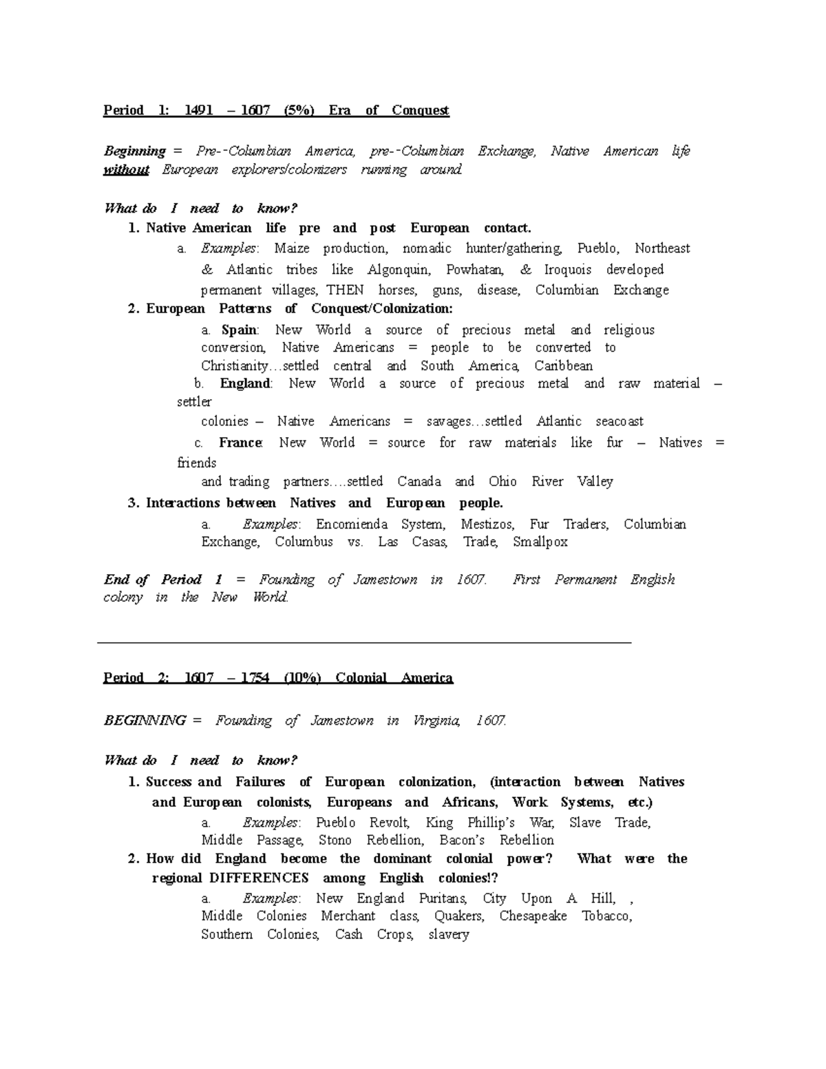 Great Apush Study Guide - Period 1: 1491 – 1607 (5%) Era of Conquest ...