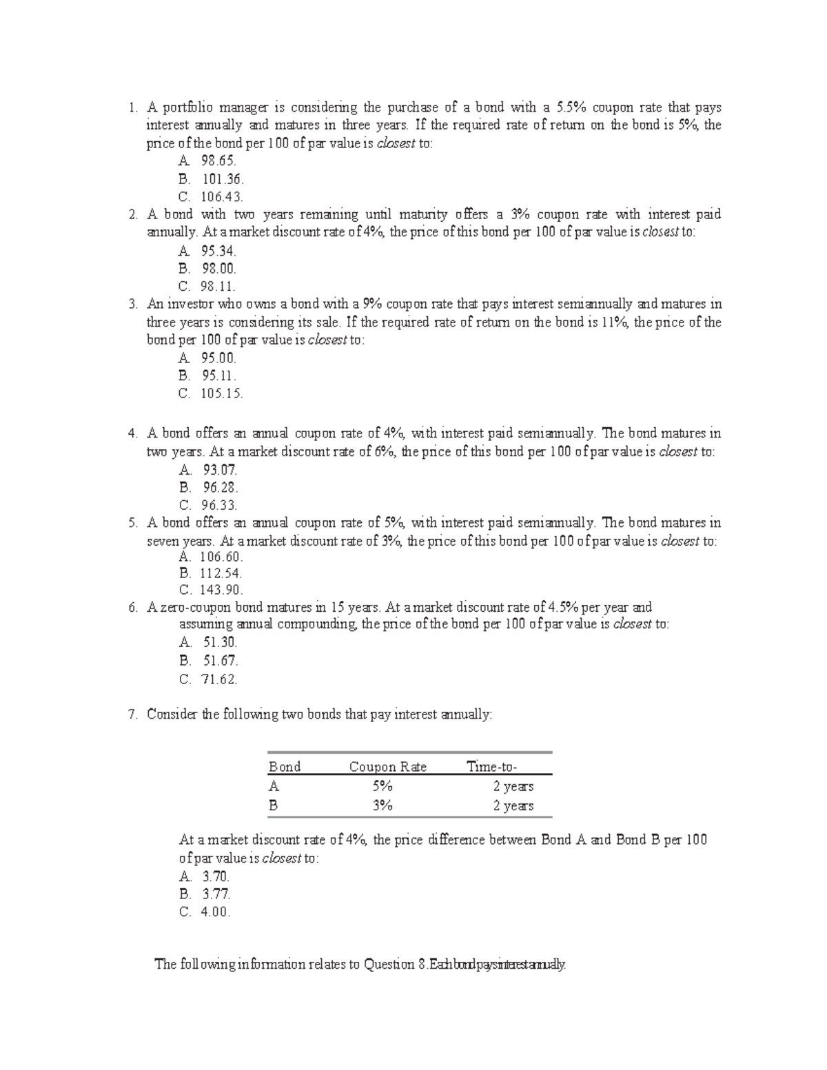 NPV and YTM Questions w solutions-2022 - A portfolio manager is ...
