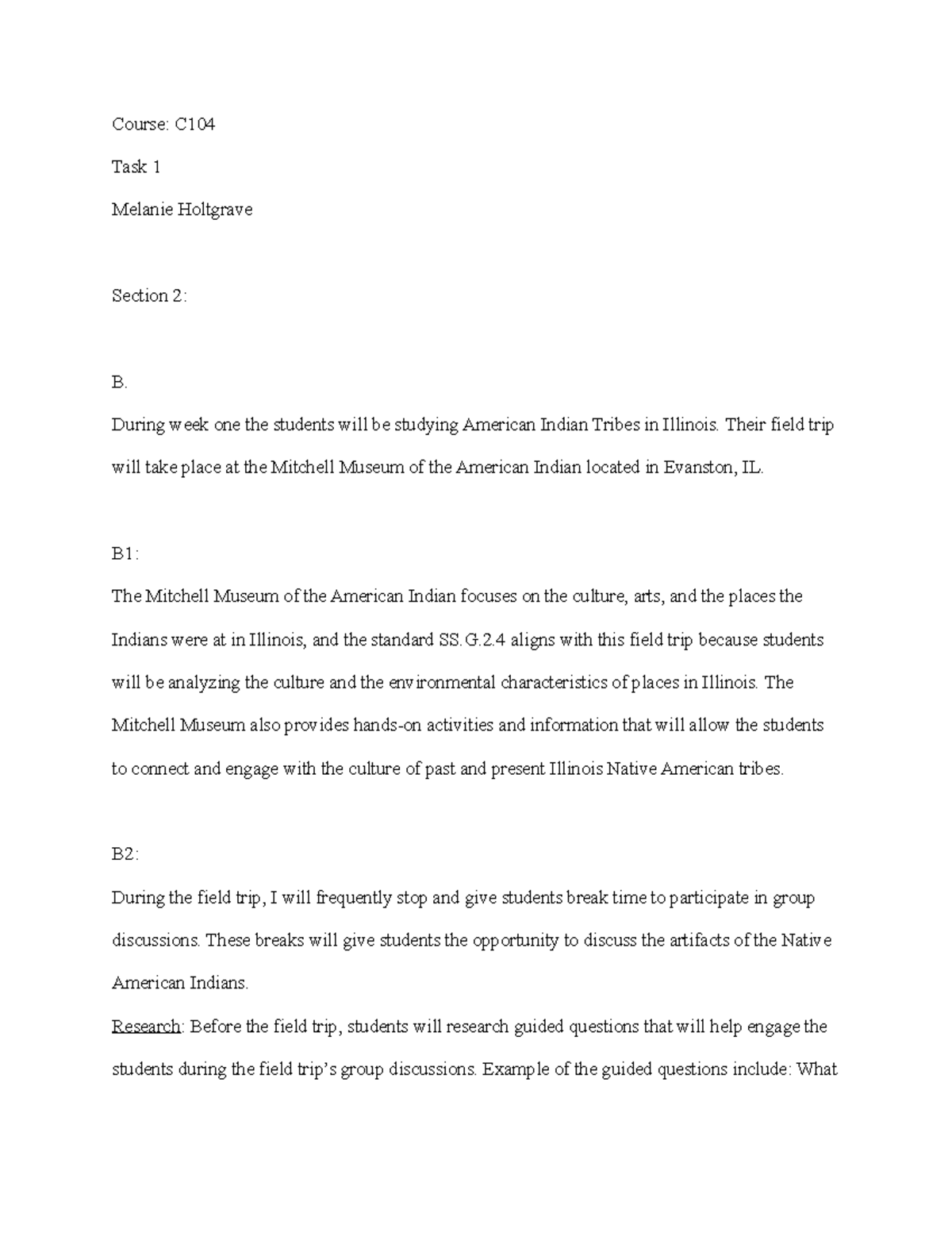 C104 Social Studies Methods: Task 1 Section 2 - C104 - WGU - Studocu