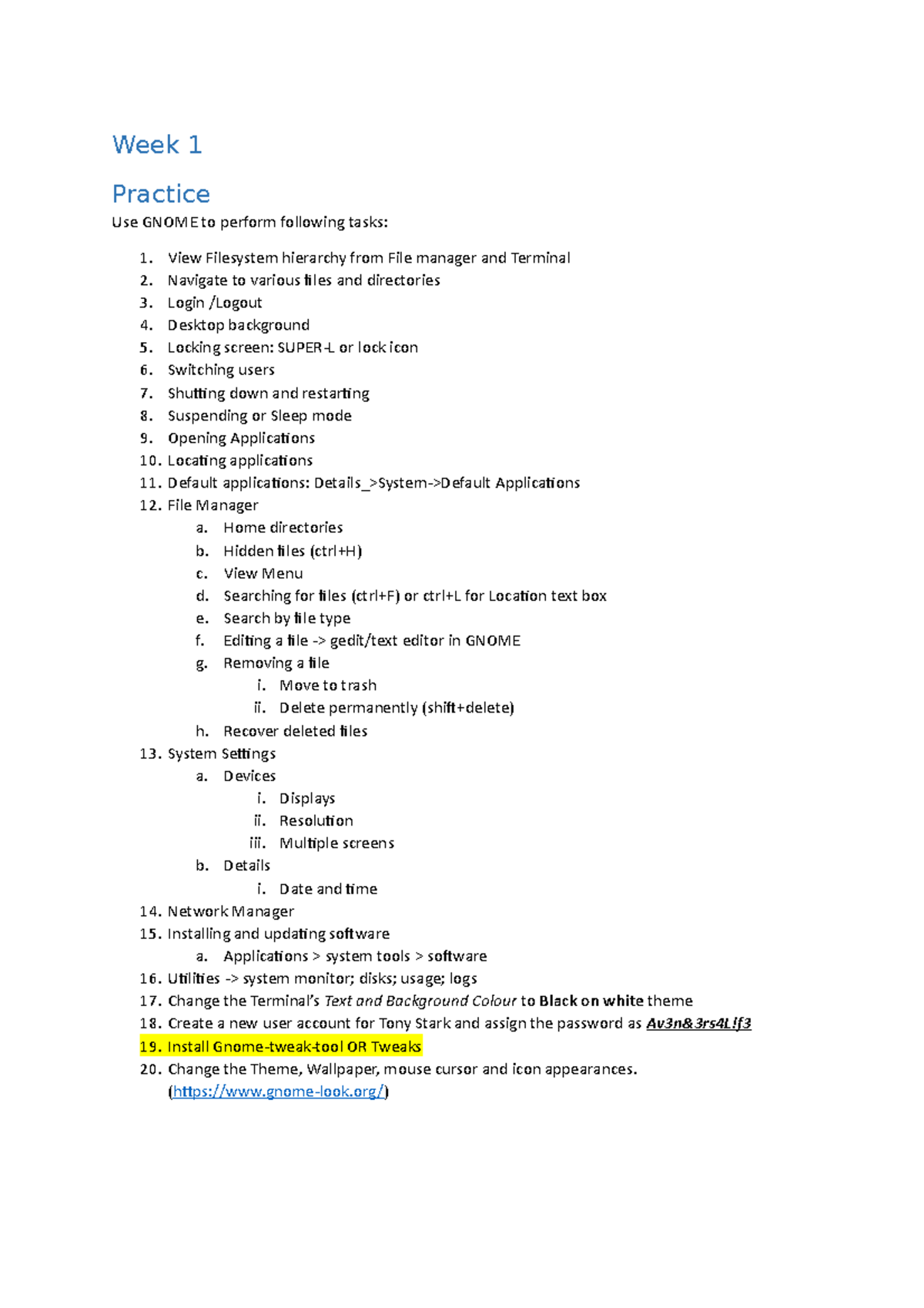 Linux Lab Week 1 - Practice and Review - Week 1 Practice Use GNOME to ...