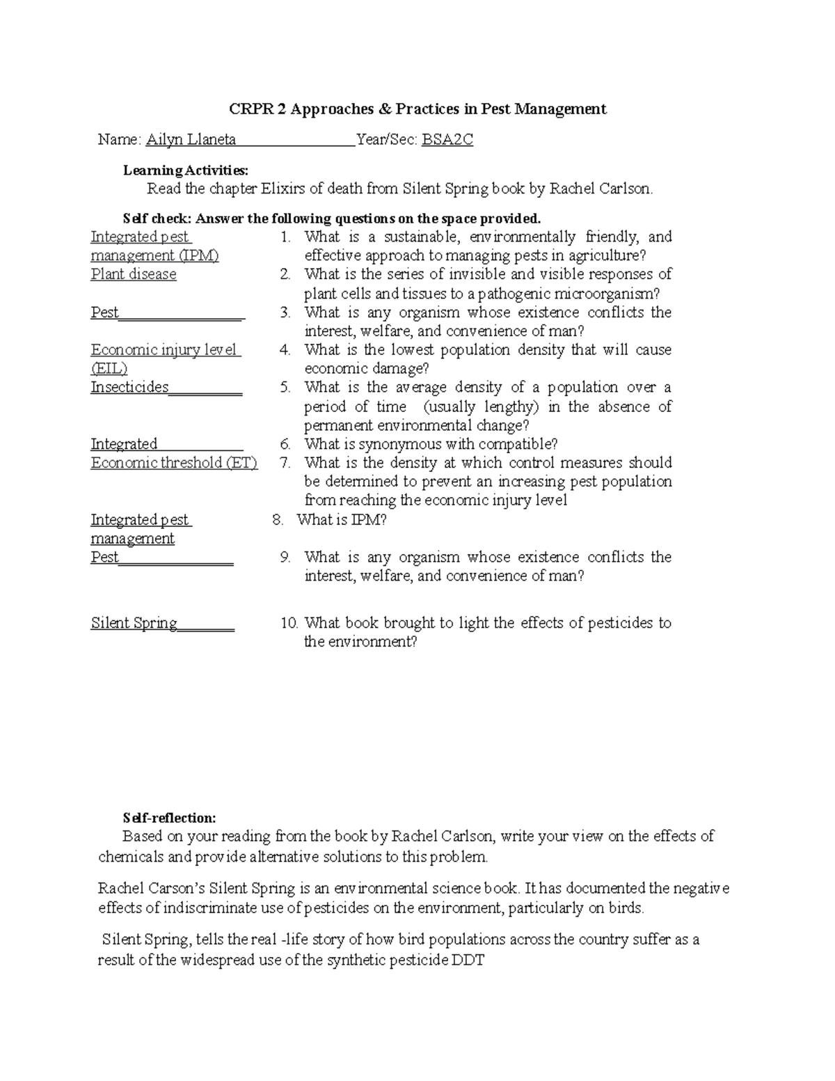 CRPR 2 Approaches Llaneta Ailyn BSA2C - CRPR 2 Approaches & Practices in Pest Management Name ...