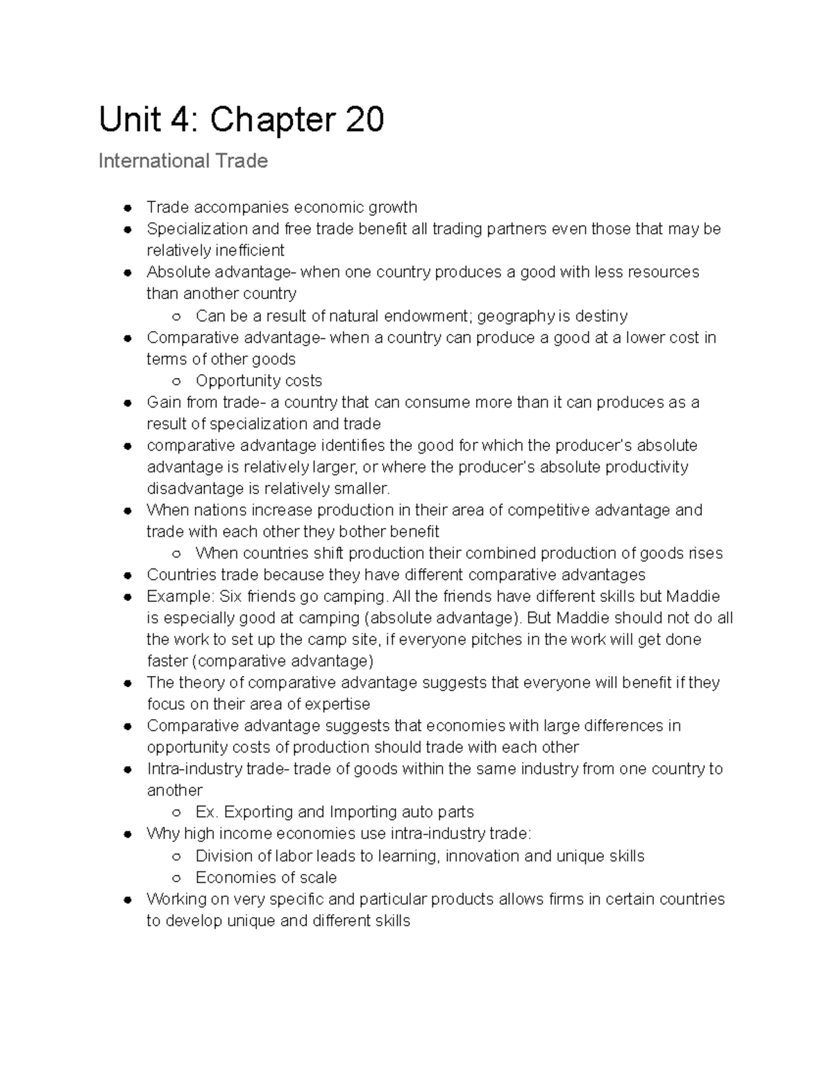 Unit 4 Chapter 20 - Unit 4: Chapter 20 International Trade Trade ...