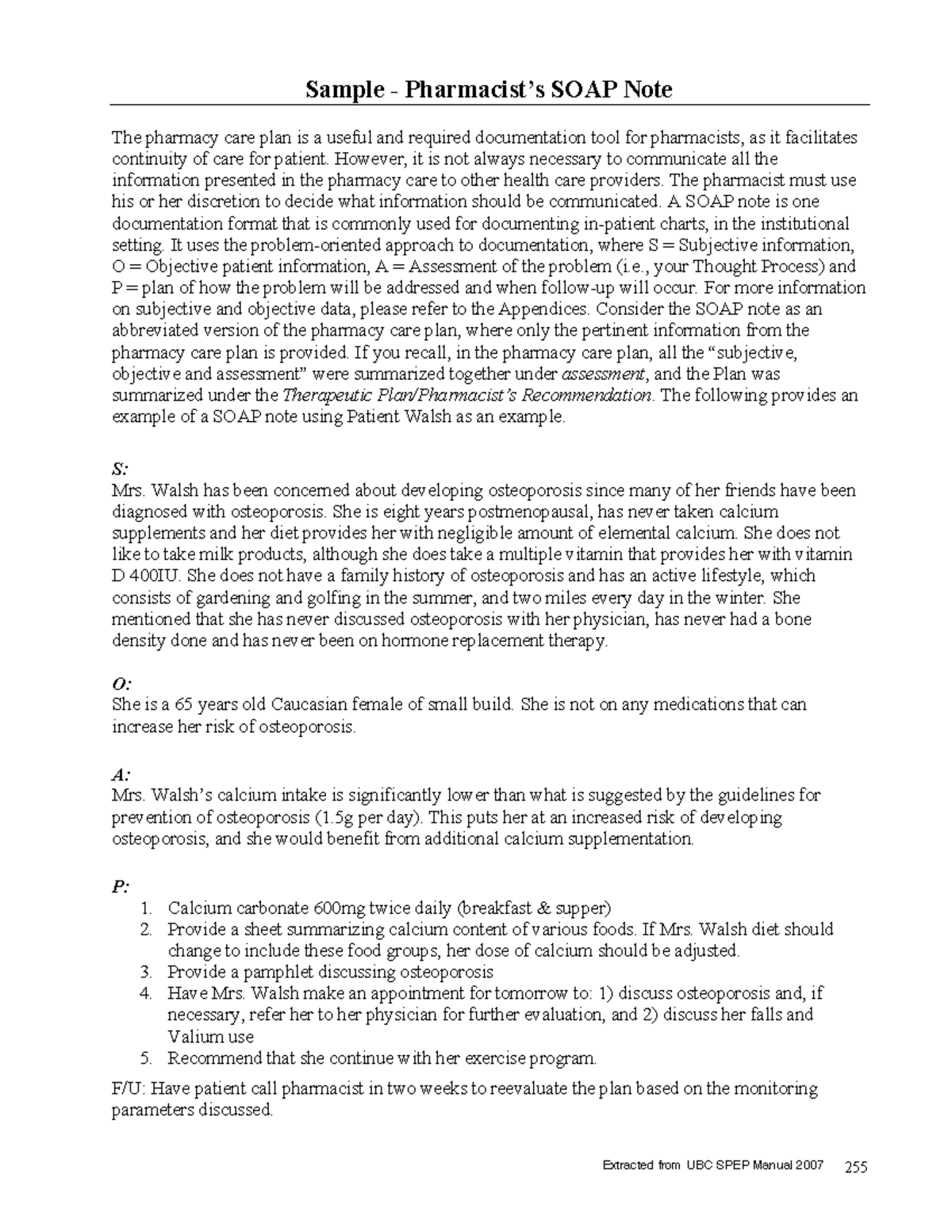 Pharmacist+SOAP+Note - 255 Sample - Pharmacist’s SOAP Note The pharmacy ...