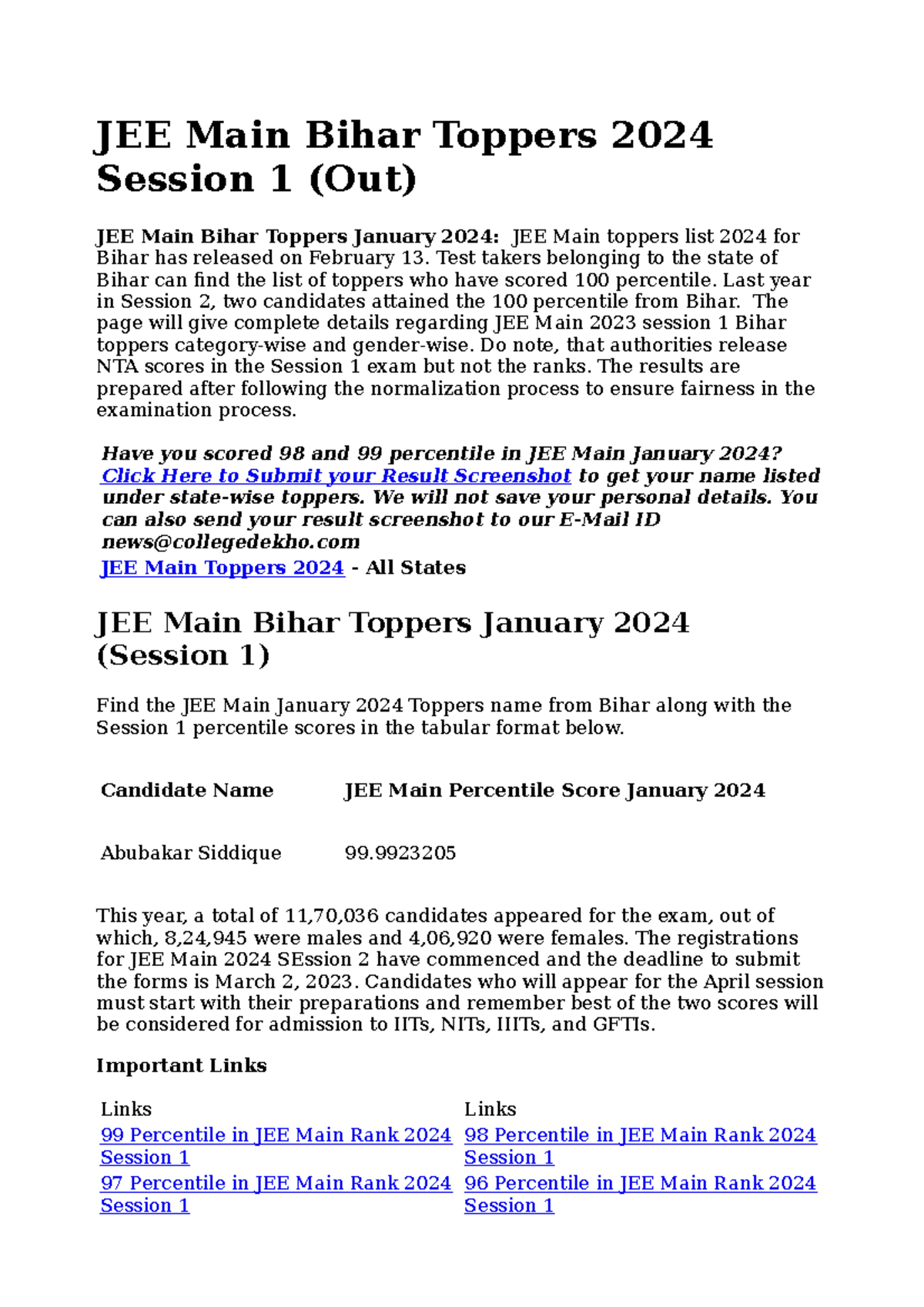 Collegedekho 240403 165736 - JEE Main Bihar Toppers 2024 Session 1 (Out ...