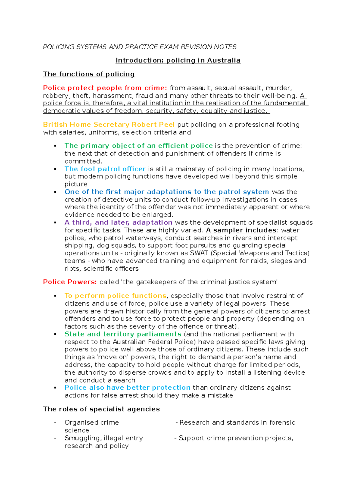 Policing Systems AND Practice EXAM Revision Notes - POLICING SYSTEMS ...