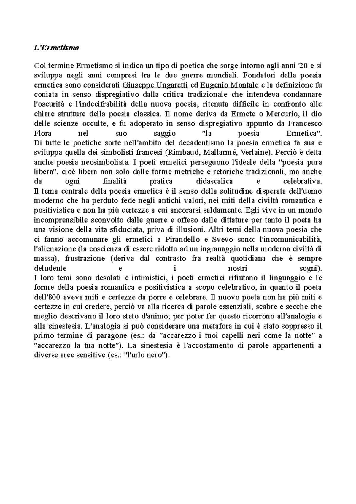 Ermetismo - Fondatori della poesia ermetica sono considerati Giuseppe ...