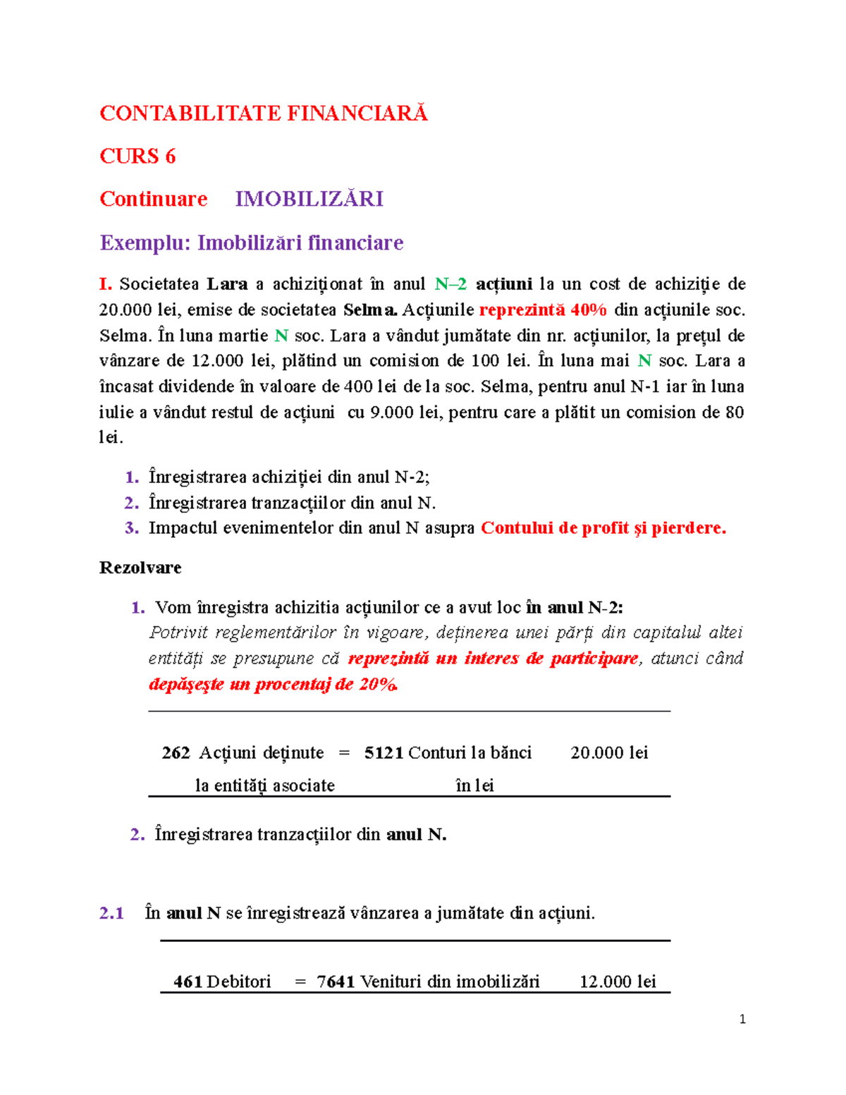 Curs 6 Contabilitate financiara - CONTABILITATE FINANCIARĂ CURS 6 ...