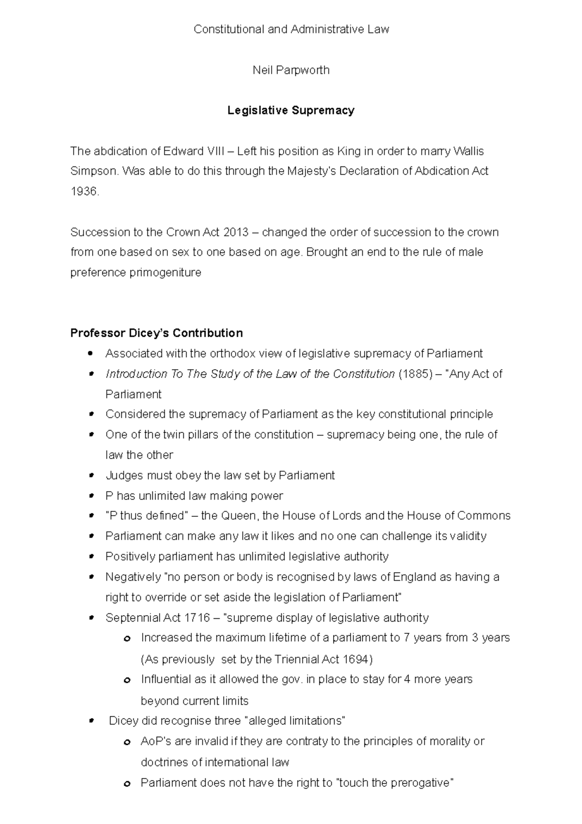 Legislative Supremacy - Constitutional and Administrative Law Neil ...