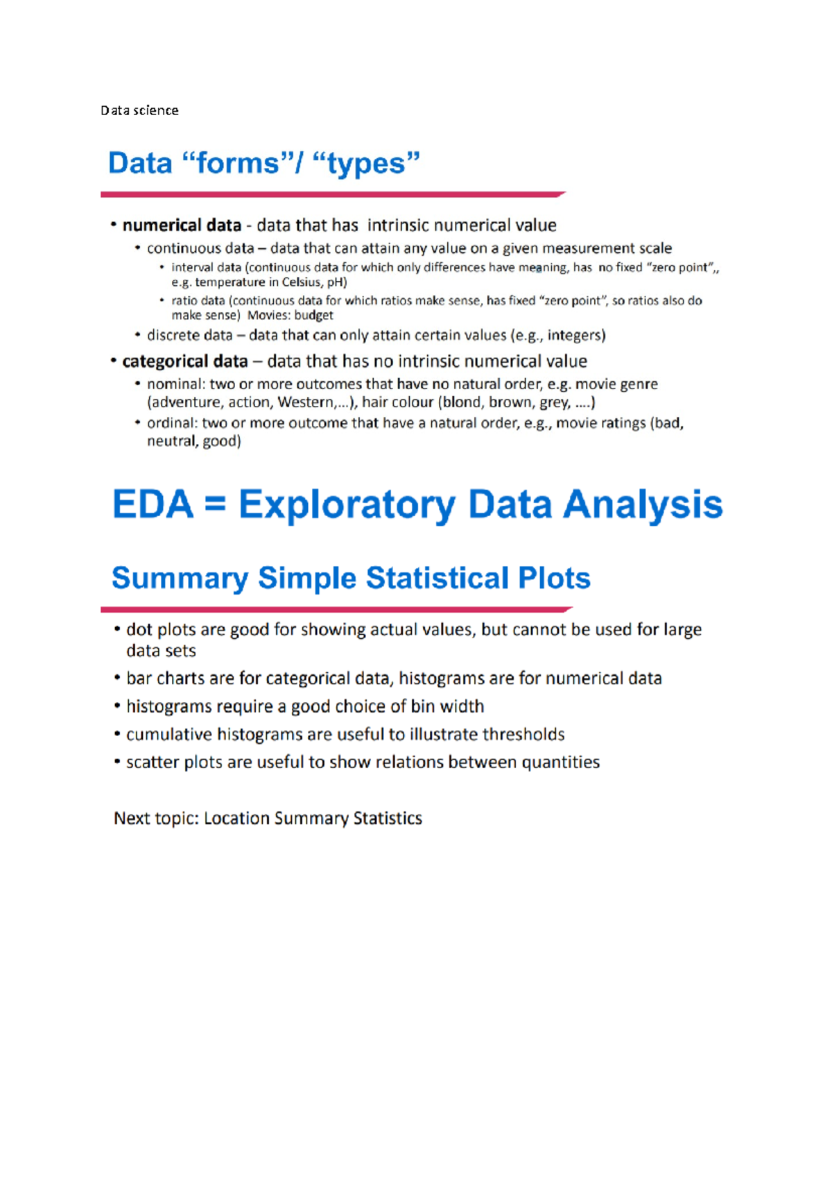 Summary slides EDA - Data analytics for engineers - Data science ...