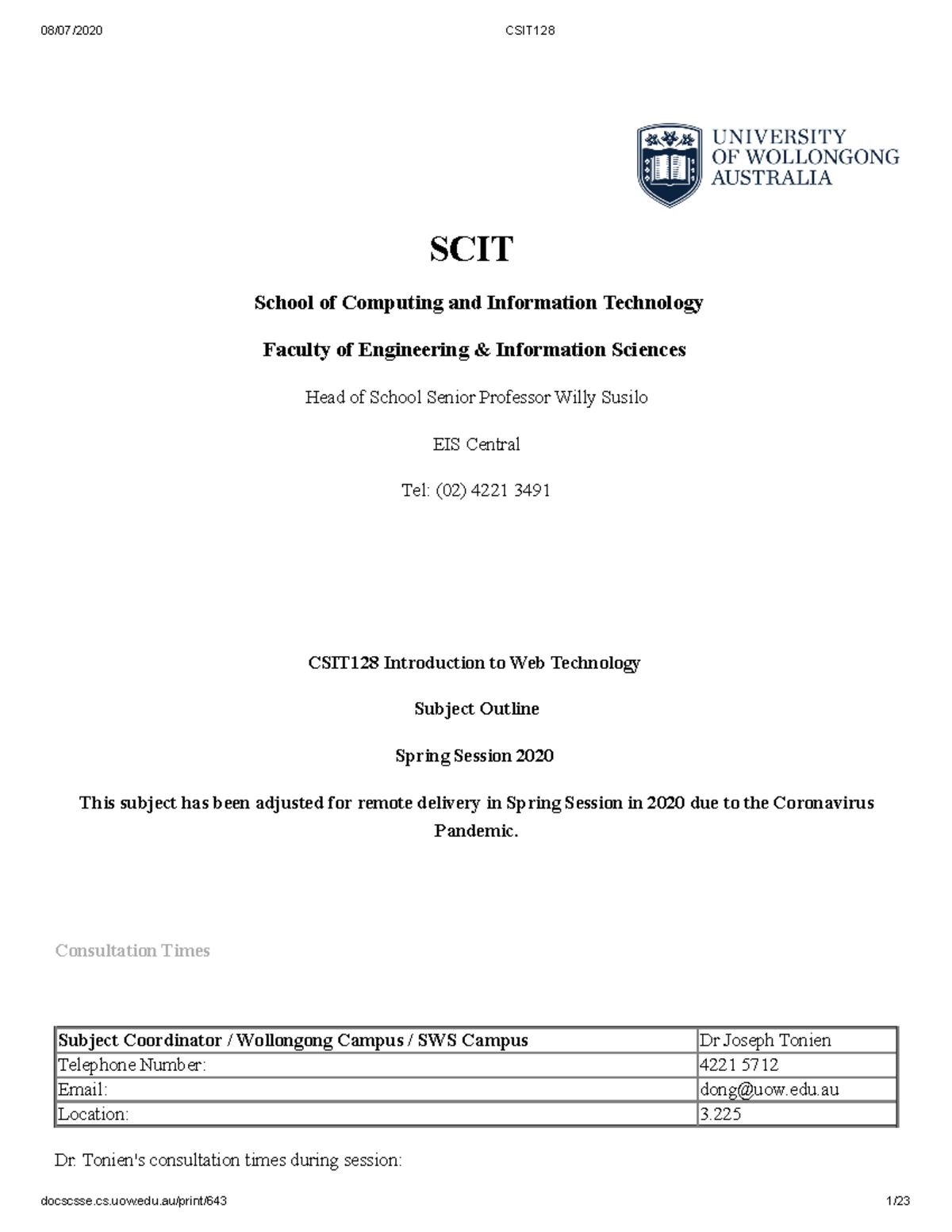 CSIT128 Introduction to Web Technology - SCIT School of Computing and Information Technology ...