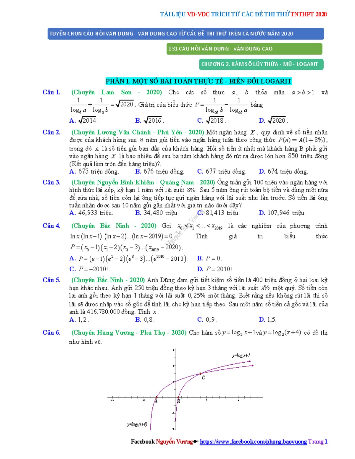 [NBV]-131 CÂU HỎI VD-VDC HS LŨY THỪA - MŨ - Logarit (FULL ĐÁP ÁN CHI TIẾT) - TÀI LIỆU VD-VDC ...