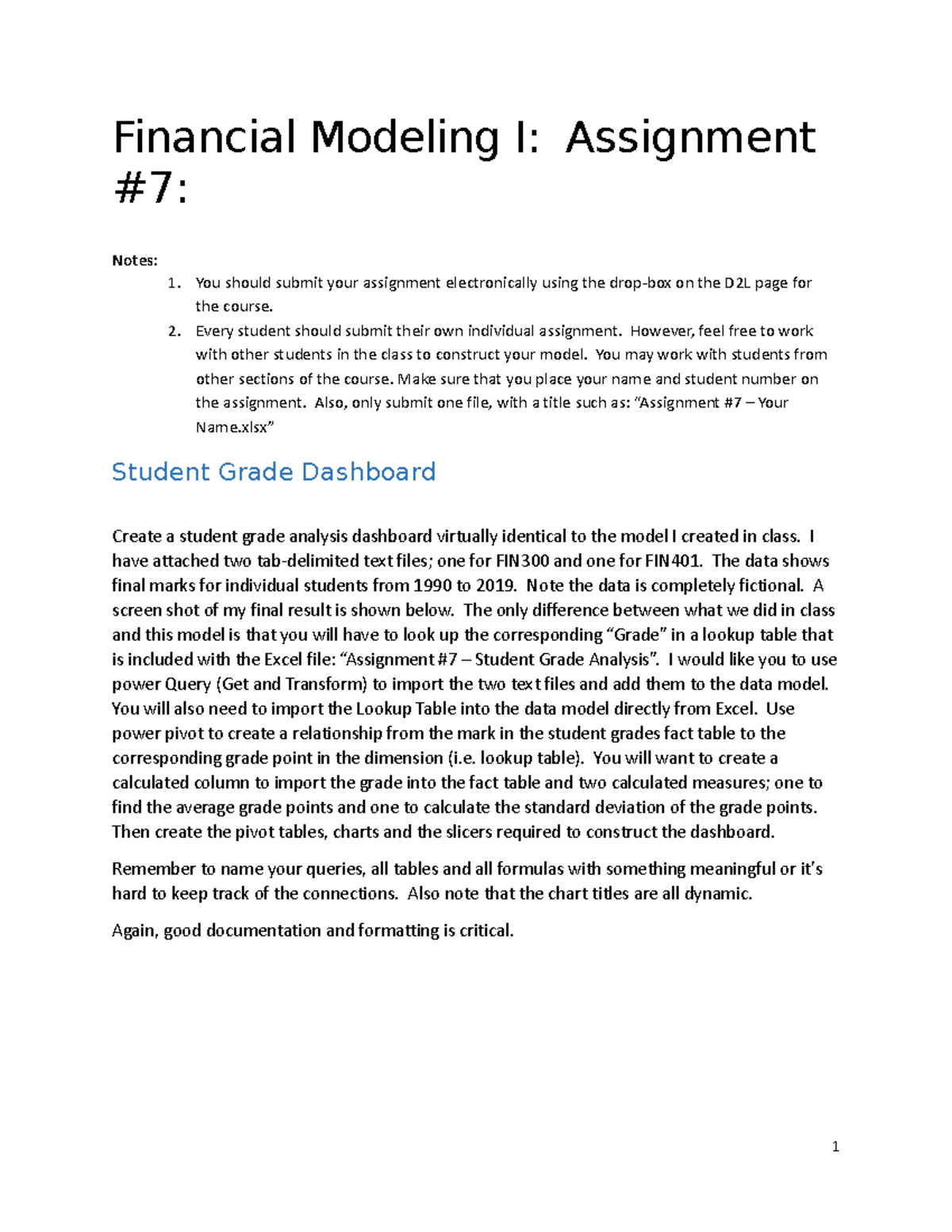 Assignment #7 - Student Grade Dashboard - Financial Modeling I ...
