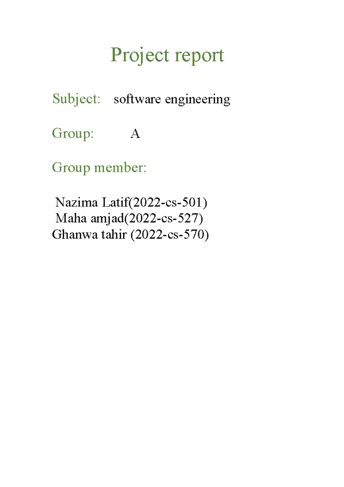 Project proposal - Project report Subject: software engineering Group ...