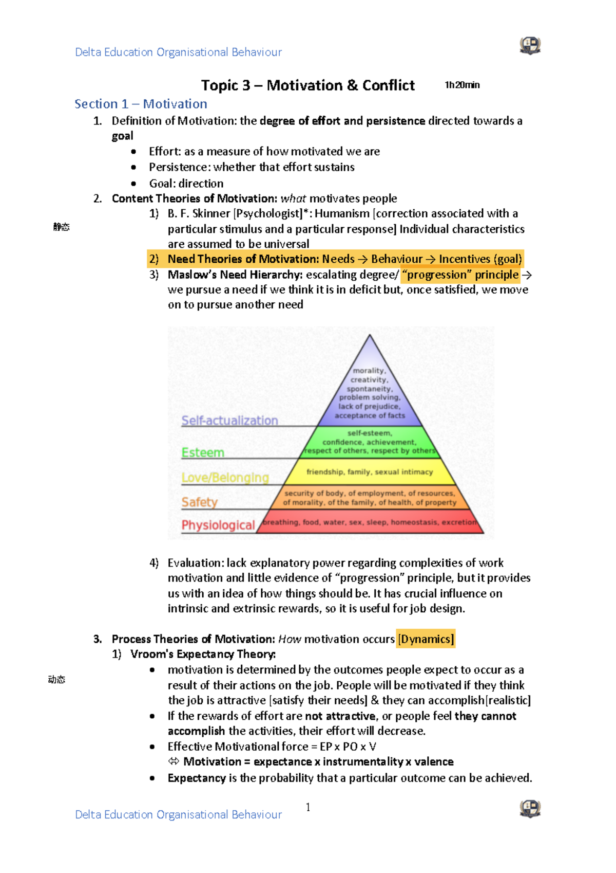 Topic 3 Motivation & Conflict - 1 Topic 3 – Motivation & Conflict ...
