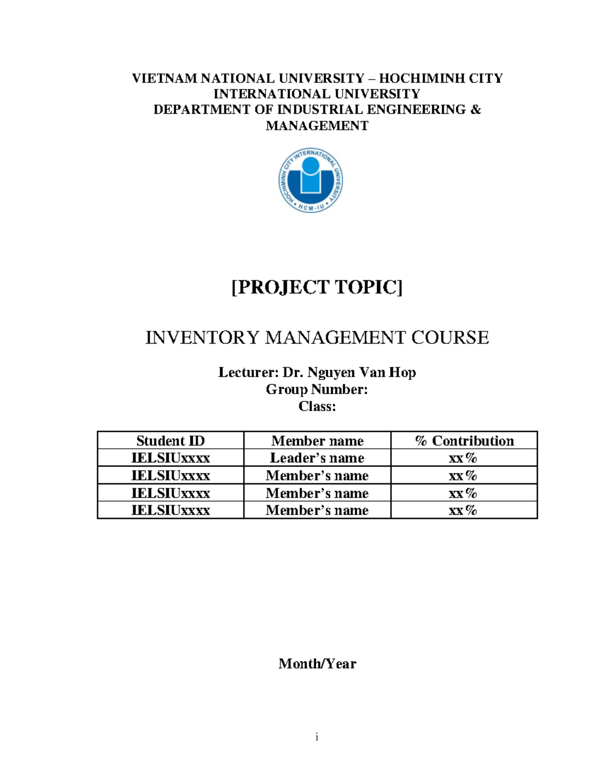 Project report template - i VIETNAM NATIONAL UNIVERSITY – HOCHIMINH ...