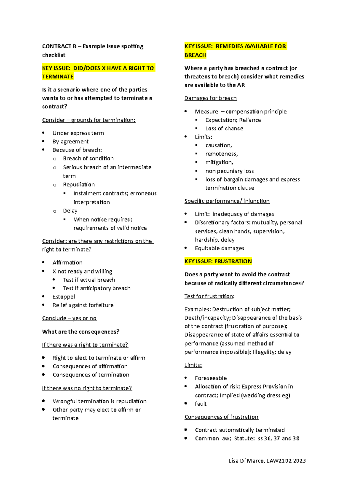Contract B course map - S2 2023 - CONTRACT B – Example issue spotting ...
