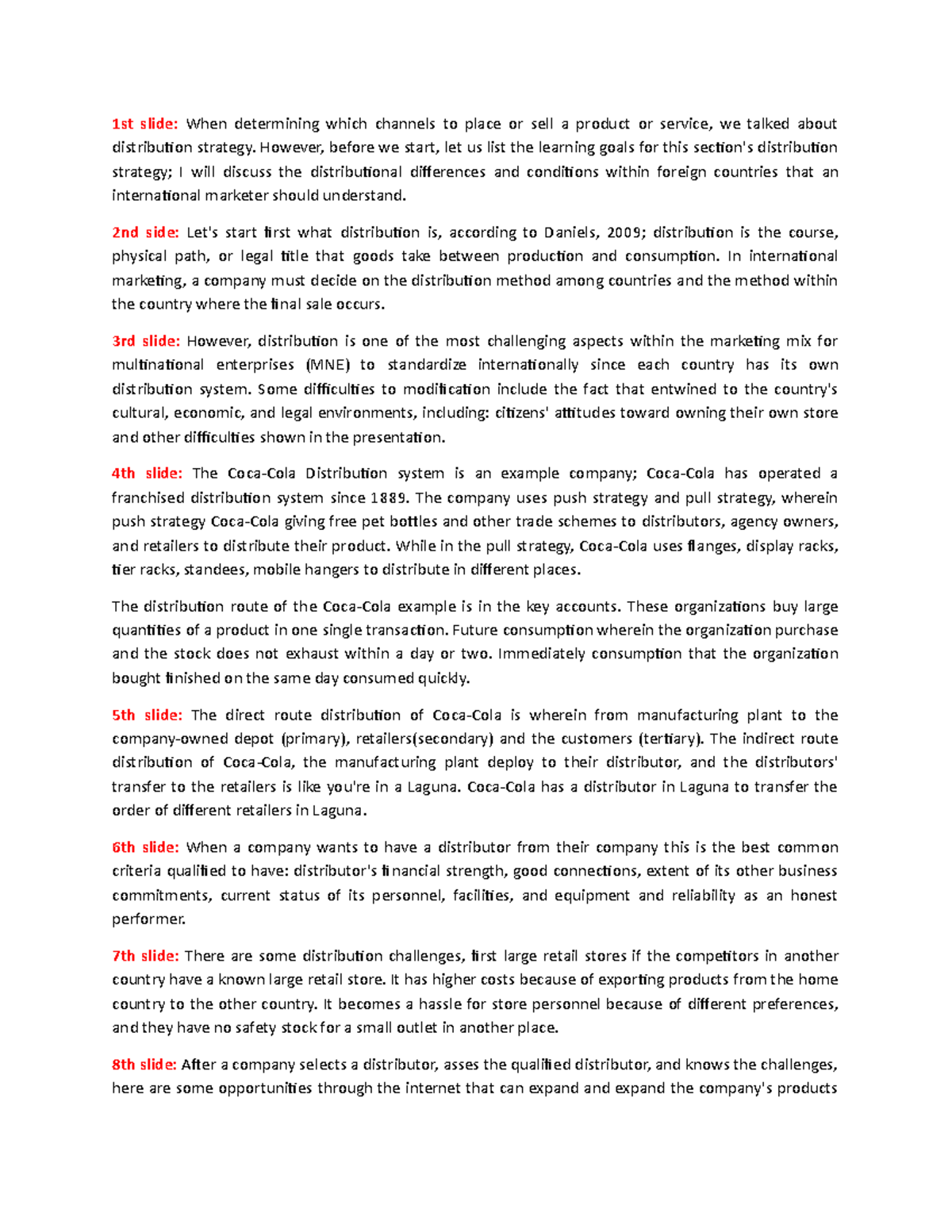 Script for distribution strategy (revise) - 1st slide: When determining ...