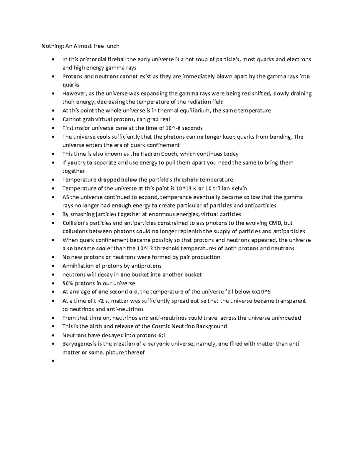 Notes on Astronomy - Nothing: An Almost free lunch In this primordial ...