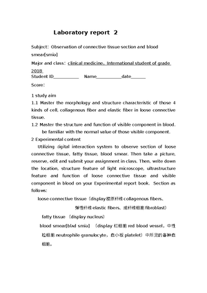 Test-3-2018 - Histology Practical Test - Laboratory report 3 Subject ...