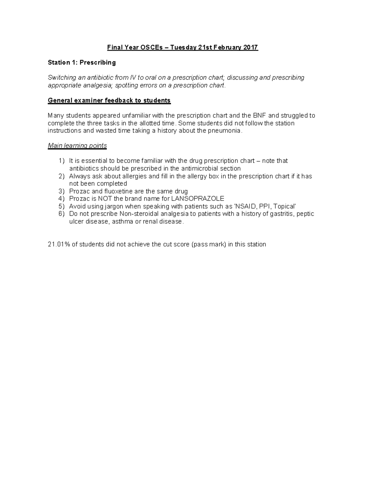 2017 OSCE stations - Final Year OSCEs – Tuesday 21st February 2017 ...