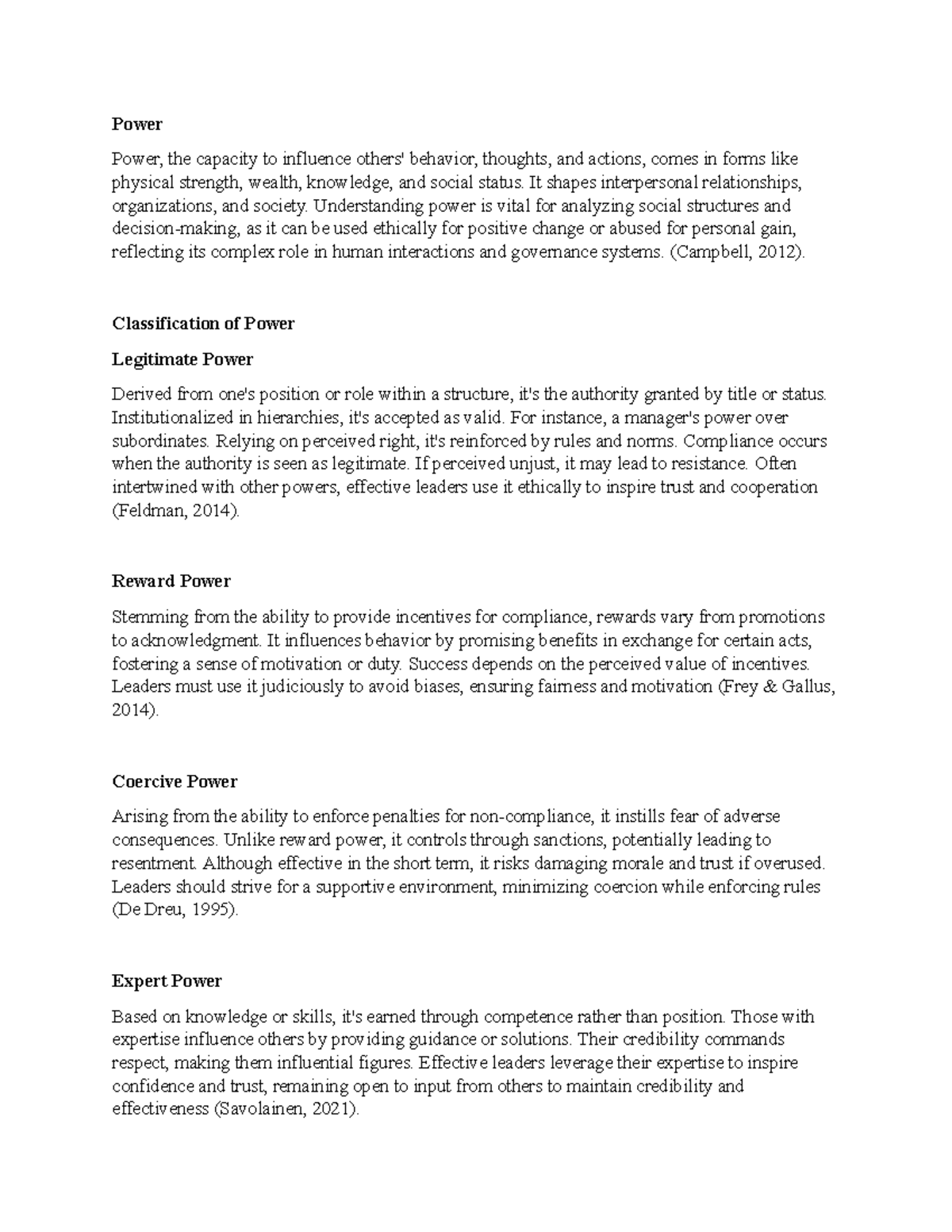 Poster 1 - Power Power, the capacity to influence others' behavior ...