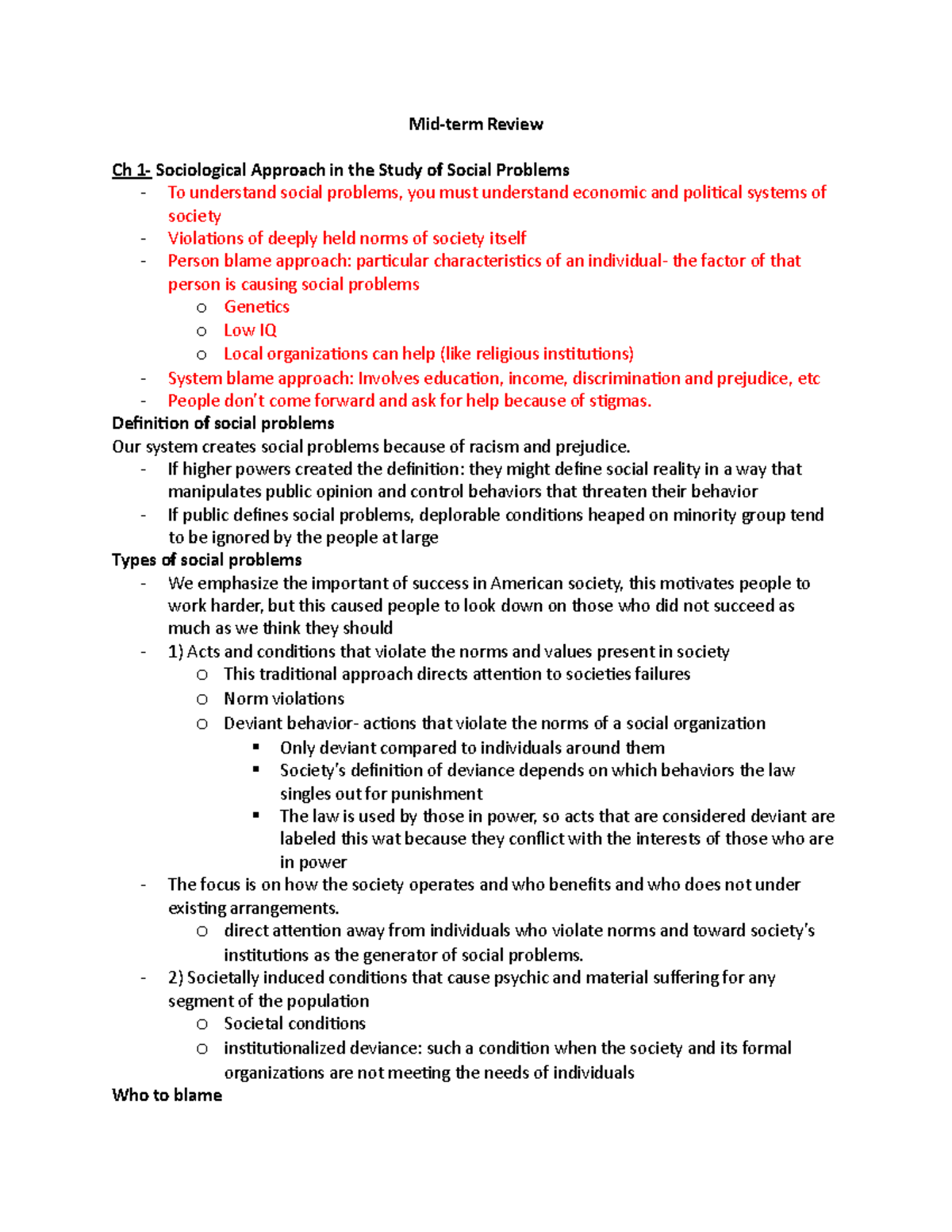 Mid term study guide - Textbook and lecture notes combined. Professor ...