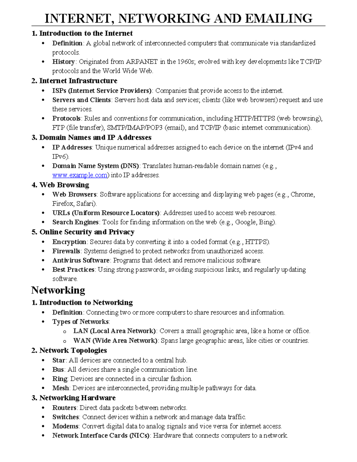 Internet - Notes - INTERNET, NETWORKING AND EMAILING 1. Introduction to ...