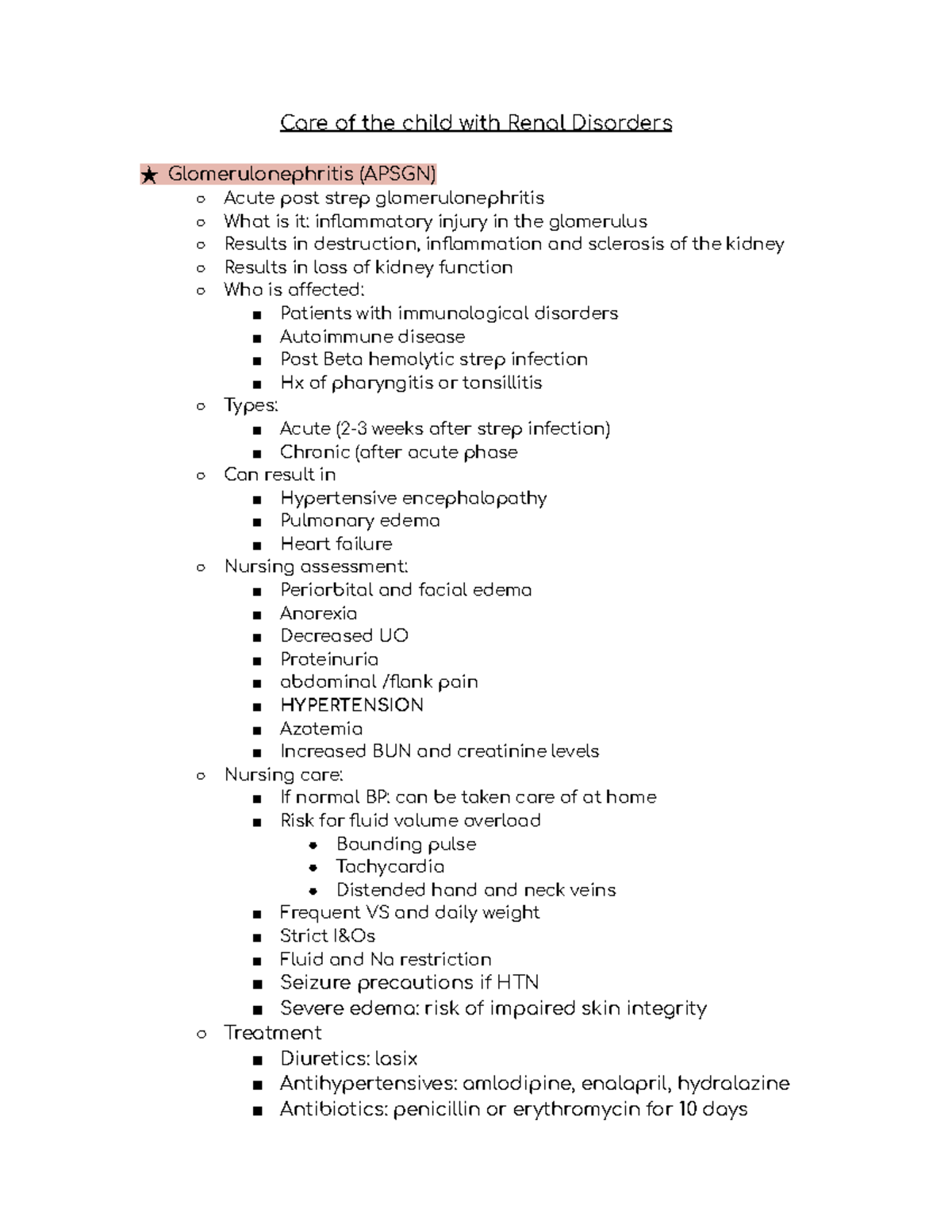 PEDS renal - Professor: Cristina McGroarty - Care of the child with ...