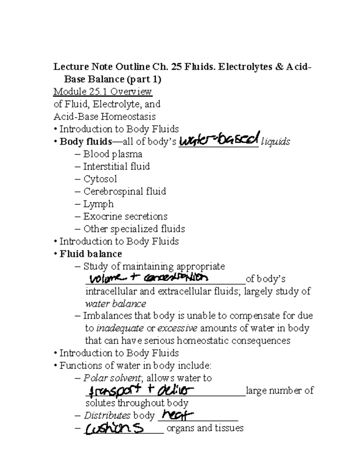 Lecture Note Outline Ch 25 (part 1) Fluids - Lecture Note Outline Ch ...