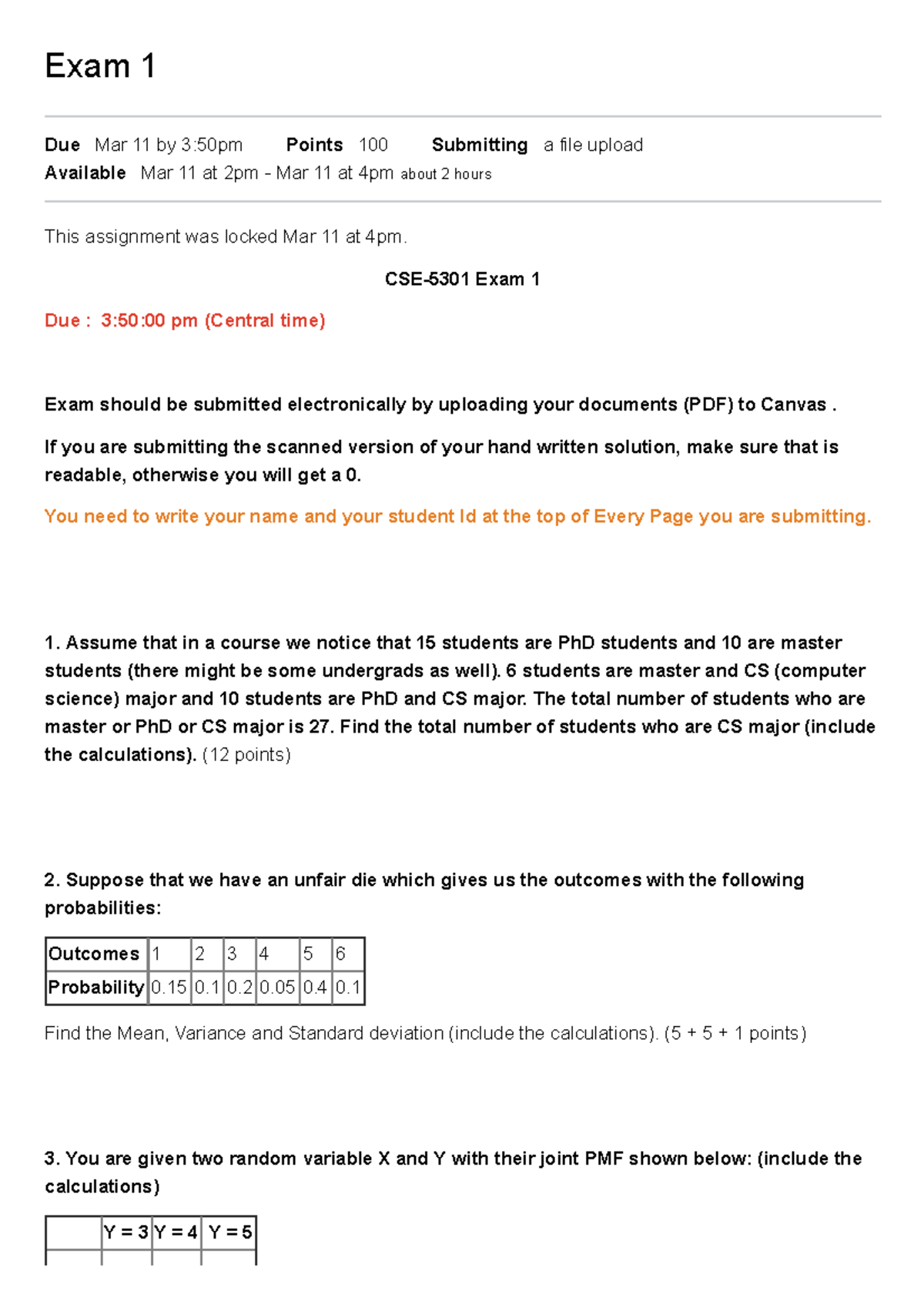 Exam 1 - Questions - exam practice - Exam 1 Due Mar 11 by 3:50pm Points ...