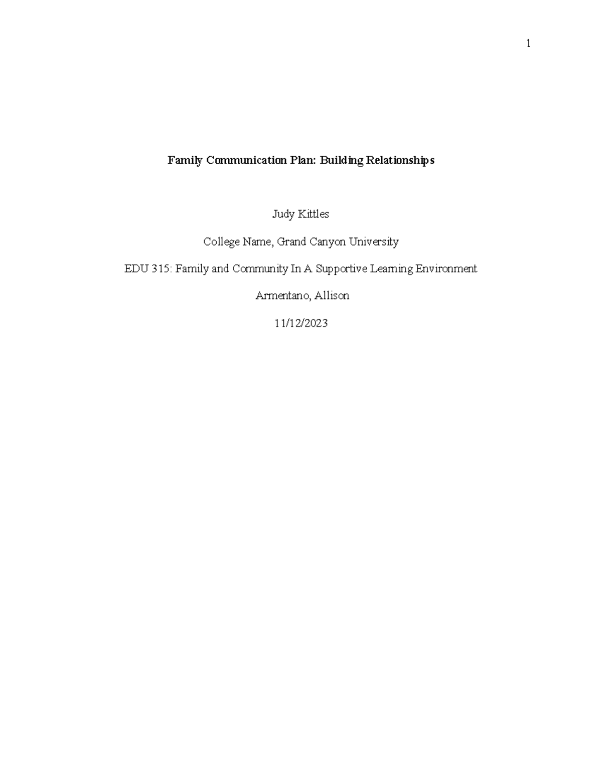 Building Relationships - Family Communication Plan: Building ...