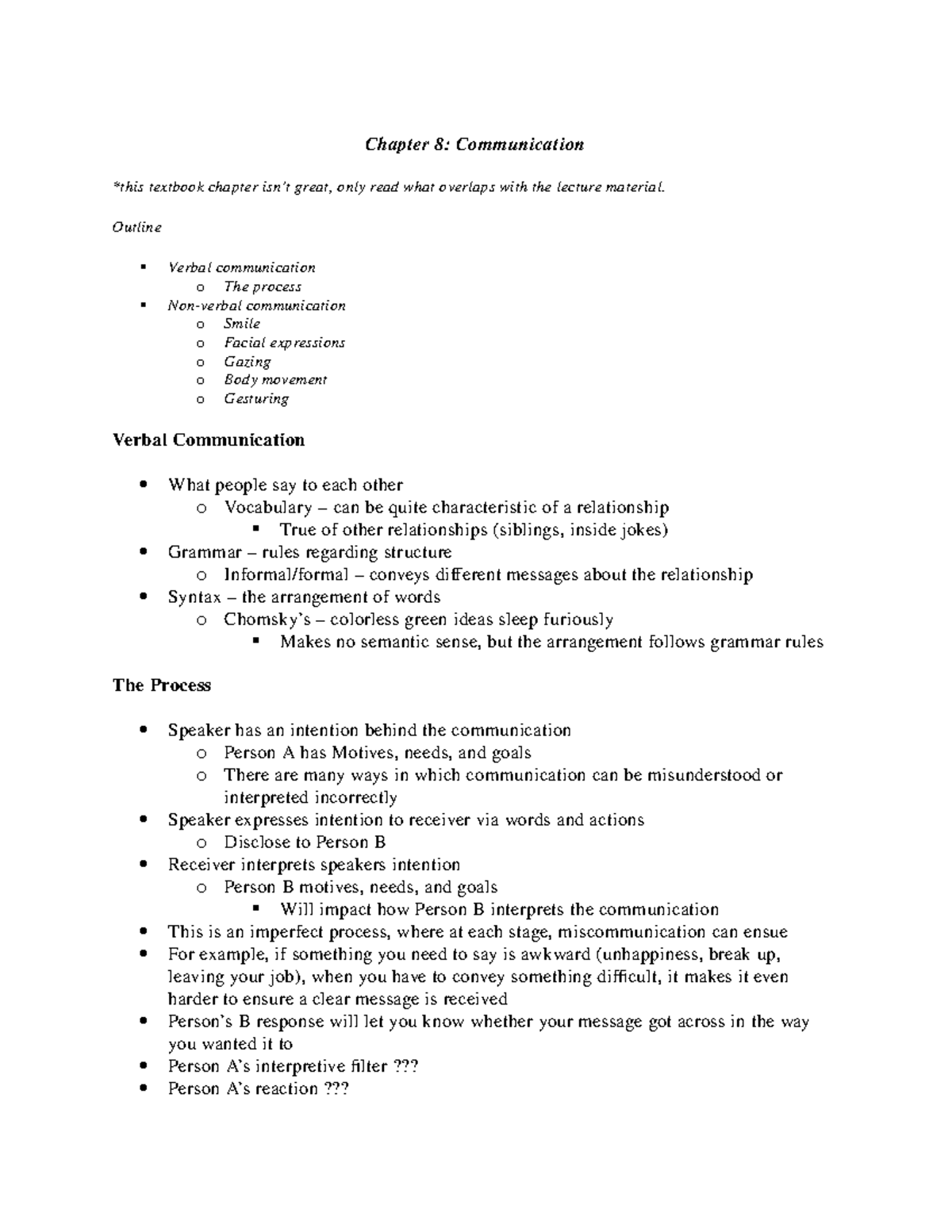 Chapter 8 - Communication - Chapter 8: Communication *this textbook ...