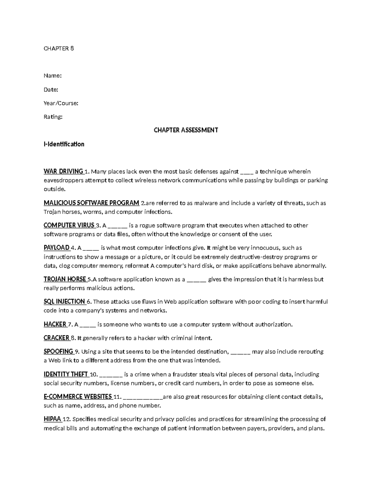 Chapter-8 - Answer Key - CHAPTER 8 Name: Date: Year/Course: Rating ...